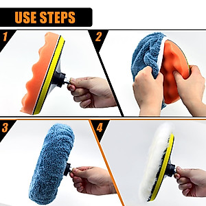 7 Inch Polishing Pads Kit for Drill, Car Buffer Polisher Attachment - Wool Buffing Pads with 5/8-11 Thread Backing Pads & 8mm Adapters for Polisher & Electric Drill Auto Body Repair and Waxing, 13PCS