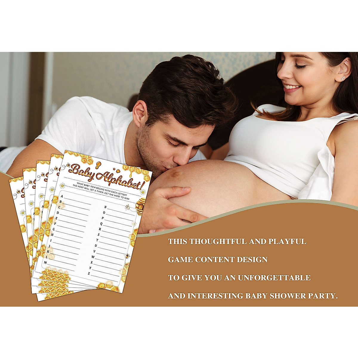 Baby Shower Game Set - Baby Alphabet Game Cards for Gender Reveal Party - Bumble Bee Baby Shower Games & Activities - Honey Honeycomb Party Favor Decoration for Men and Women - 30 Game Cards(F19)