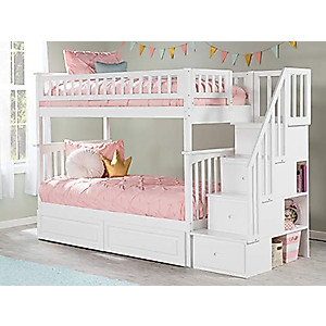 AFI Columbia Staircase Bunk Twin Over Twin with Turbo Charger and Raised Panel Bed Drawers in White