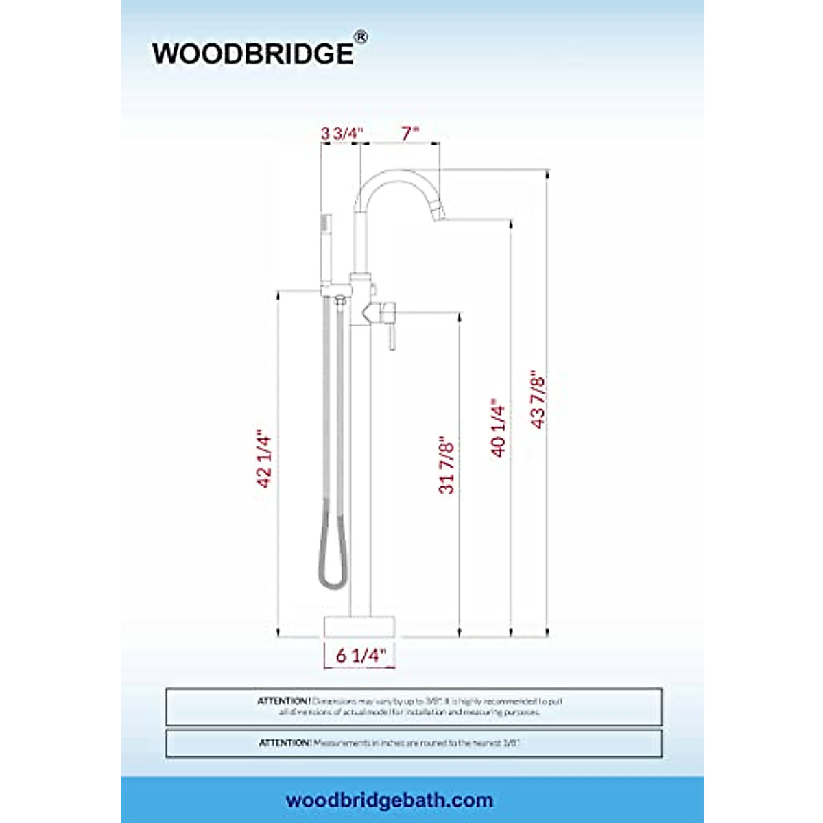 WOODBRIDGE F 0001 F0001BN Faucet, (L) 10 3/4" x (W) 6-1/4" x (H) 43-7/8, Brushed Nickel