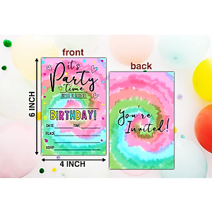 Birthday Party Invitation Cards for Teens, Tie Dye Party, Party Invitation for Girls Boys, Party Celebration for Kids, Personalized 20 Cards With 20 Envelopes – A002