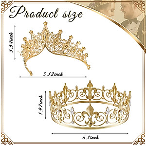 Junkin 2 Pcs Crowns for Men Women Baroque Queen Crown King Prince Tiara Princess Crystal Headband Rhinestone Prom Party(Gold)