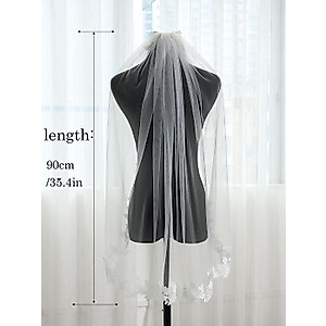 Unsutuo Bride Wedding Veil 1 Tiers Lace Applique Fingertip Bridal Tulle with Hair Comb for Women and Girls (White)