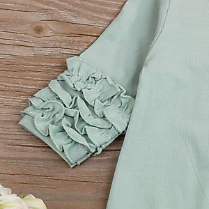 GRNSHTS Newborn Baby Girls Ruffle Romper Solid Long Sleeve Jumpsuit One-Piece Coming Home Clothes With Headband (Green, 1-3 Months)