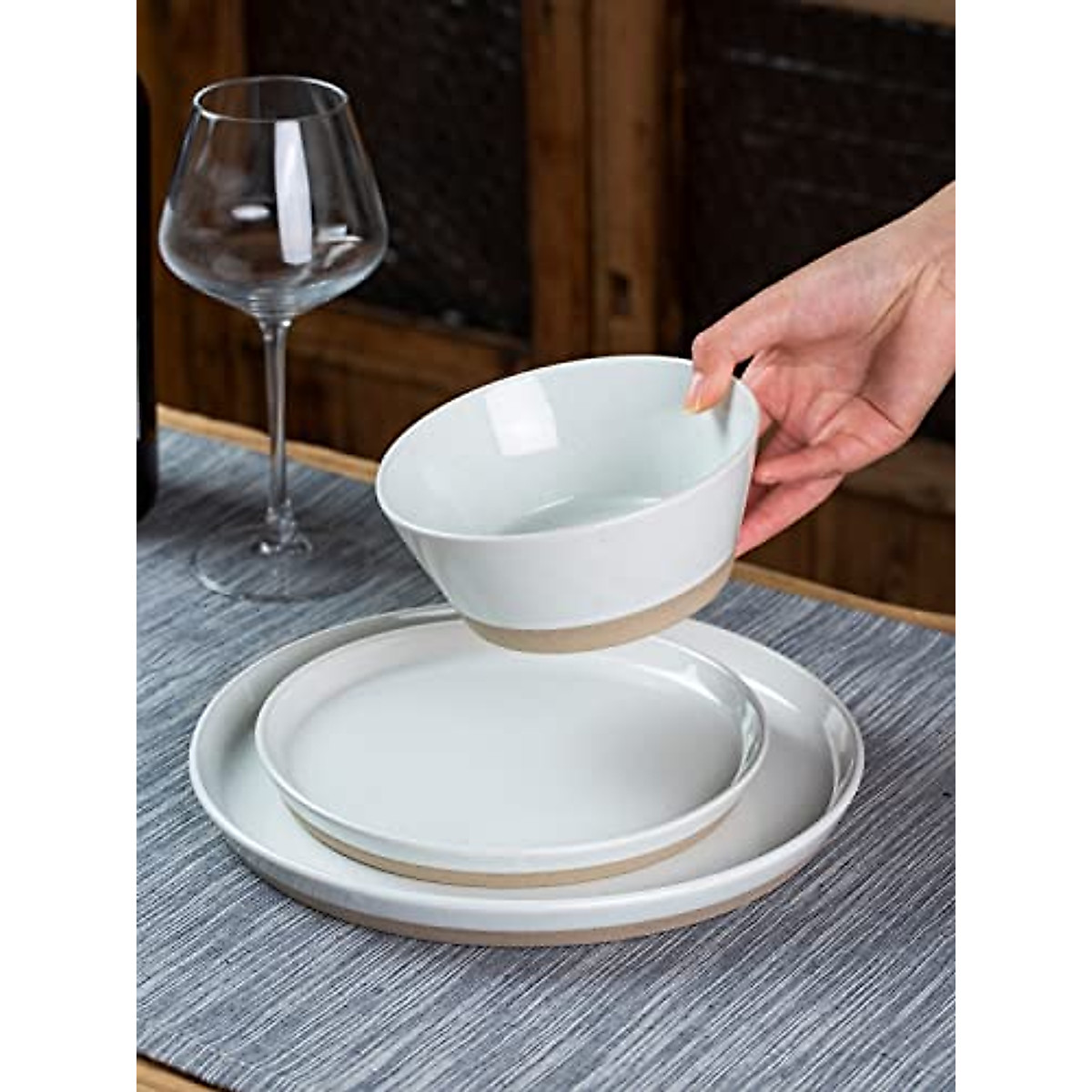 Famiware Saturn Dinnerware Sets, 12 Piece Dish Set, Plates and Bowls Sets for 4, White
