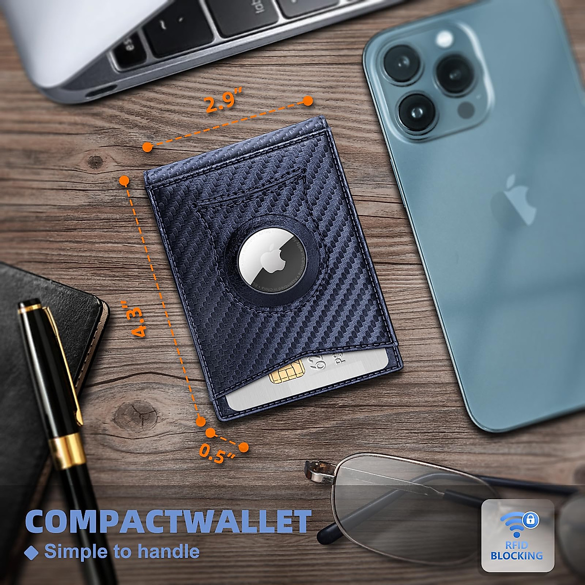 KEMISANT Mens Wallet For Airtag or Standard Use, Slim Front Pocket Wallet for Gift Men 11 Cards RFID Blocking