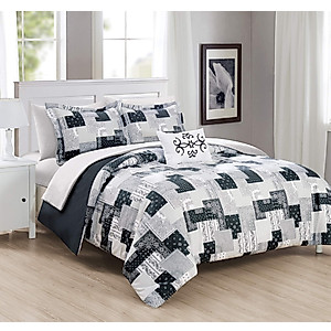 Chic Home Utopia 4 Piece Reversible Duvet Cover Set Patchwork Bohemian Paisley Print Design Bedding-Decorative Pillow Shams Included, King, Black