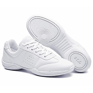 kkdom Adult & Youth White Cheerleading Shoe Athletic Dance Shoes Tennis Sneakers Sport Training Cheer Shoes White US Size 4.5/EU Size 35