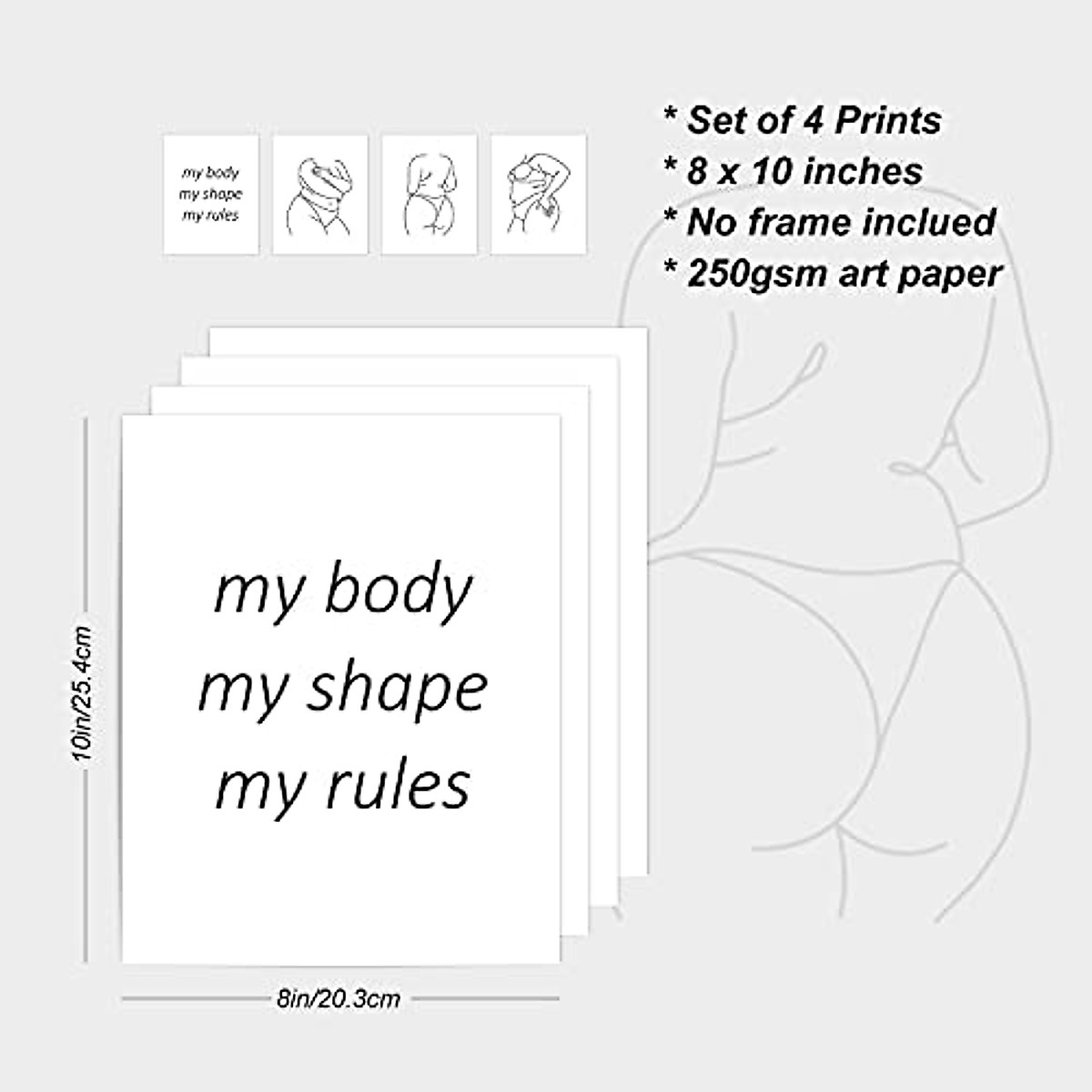 heilkee Feminist Wall Art Black and White Minimalist Line Art Prints for Bedroom Aesthetic Modern bathroom Decor Woman Body Positive Gifts(UNFRAMED 8x10in)