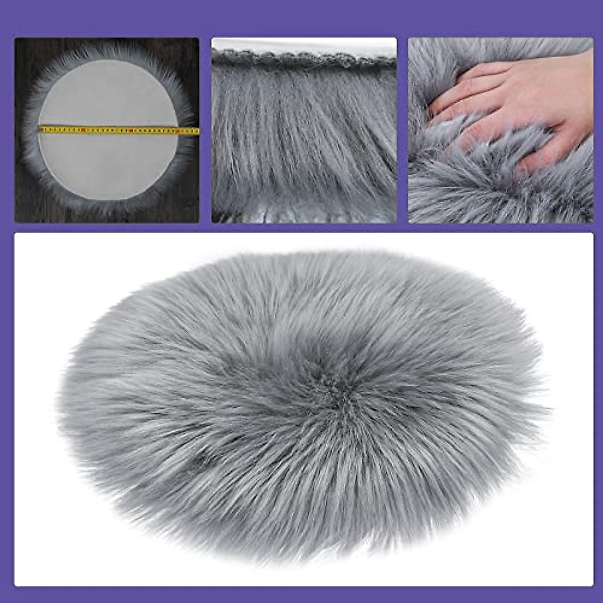 Sibba Faux Fur Small Area Rug Chair Desk Sofa Cover Carpet 35 cm Fluffy Plush Seat Pad Protectors for Home Bedrooms Aesthetic Decor (Grey Round)