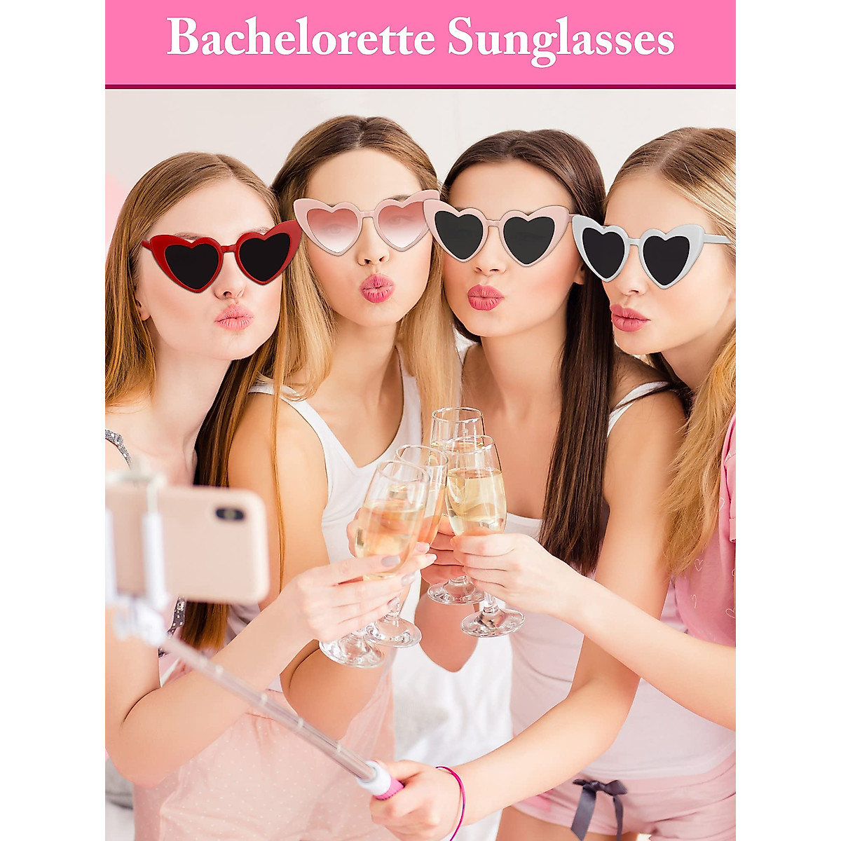 Flutesan 12 Pack Bachelorette Sunglasses Bride Bridesmaid Sunglasses Heart Shaped Sunglasses Women Eyeglasses for Party (Mixed Colors)