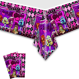 We1Fit 2Pcs Monster-High School Tablecloth Disposable Tablecover Birthday Party Supplies and Decorations for Kids Baby Shower Rectangle Tables 70"X42"