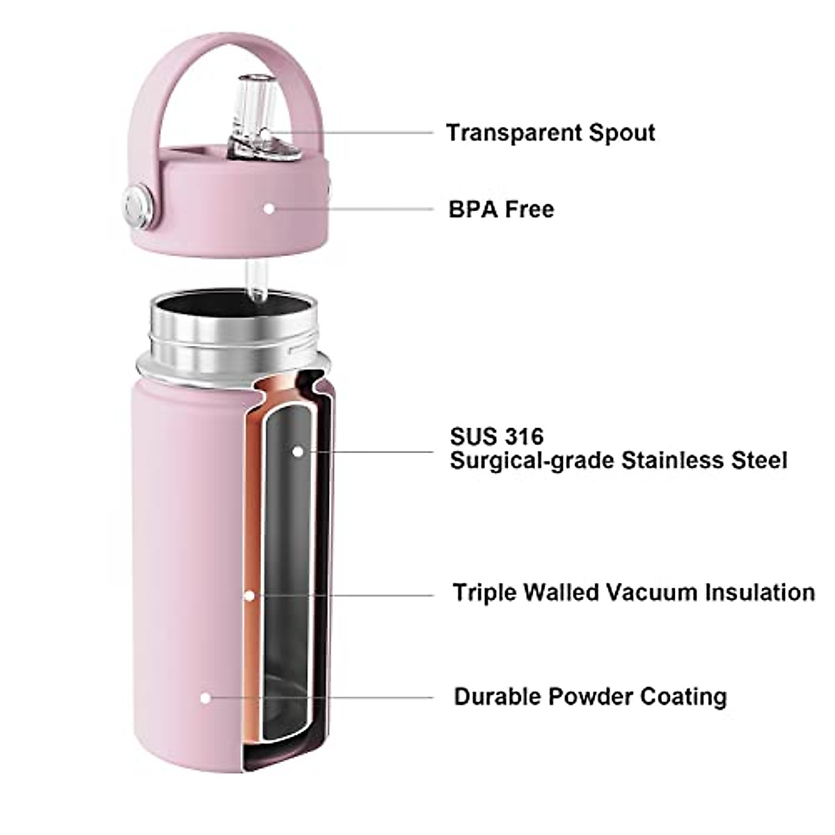 Oisiz Kids Water Bottle with Straw Lid 14oz, Vacuum Insulated 316 Stainless Steel Water Bottles for Kids for School, Leakproof Toddler Water Bottle, BPA Free and Keep Cold for 24 Hours, Cherry Blossom