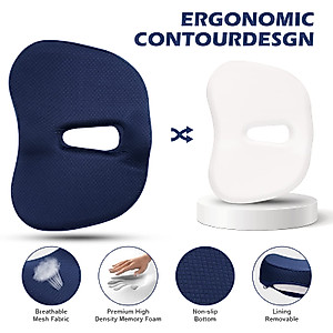 Ainiv Seat Cushion Office Chair Cushions, Memory Foam Seat Cushion, Adjustable Non-Slip Coccyx Cushion for Car Seat, Office Chair or Wheelchair, Suitable for Relieve Back, Hip and Tailbone Pain-Blue