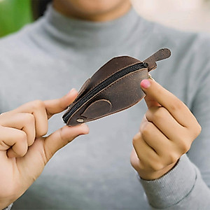 Rustic Leather Mouse Coin Purse Change Pouch Holder Cute Design YKK Zipper Handmade By Nabob Leather (Rustic Brown)