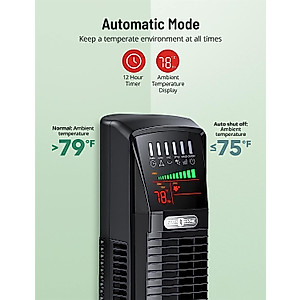 PARIS RHÔNE Tower Fan, Oscillating Quiet Cooling Fan with Remote, Digital Thermostat,12H Timer, 3 Speeds & 4 Modes, Portable Stand Up Floor Bladeless Fan for Bedroom, Living Room, Kitchen, Office