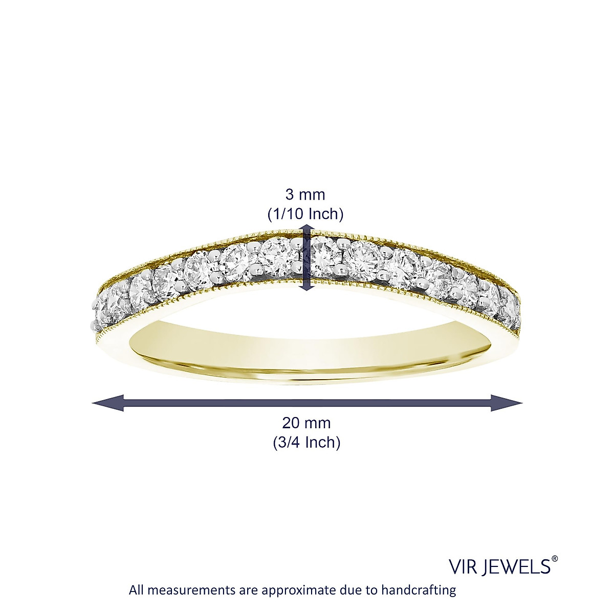 VIR JEWELS 1/2 cttw Diamond wedding Band for Women, Contour Wave Round Diamond Wedding Band in 14K Yellow Gold Prong Set, Size 7