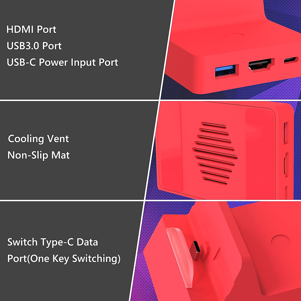 Geekria TV Docking Station Compatible with Nintendo Switch/Switch OLED Portable Replacement TV Dock Switch Docking Station Game Accessories with 4K HDMI, USB 3.0 Ports