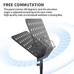 Music Stand, Metal Professional Portable Perforated Sheet Music Stand, Adjustable Music Stand, Equipped with a Carrying Bag, Clip Holder, Music Folder, 2 in 1 Music Bookshelf