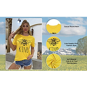 Be Kind Tshirt Women Cute Bee Graphic Shirt Funny Inspirational Teacher Short Sleeve Tees Tops Yellow Large