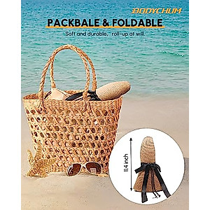 Womens Wide Brim Straw Sun Hat UV Protection UPF50 Foldable Beach Hat Floppy Packbale Summer Hat Travel(Khaki)