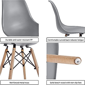 iLCE I LOVE FACE Set of 6 Dining Chair- Mid Century Modern Shell Chair with Dowel Wood Legs,for Dining Room, Kitchen, Bedroom, Lounge (6Grey)…