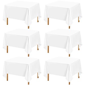 6 Pack Square Tablecloth 52 x 52 Inch White Square Table Cloth,Stain and Wrinkle Resistant Washable Polyester Table Clothes Decorative Fabric Table Cover for Wedding Dining kitchen Parties Card Table