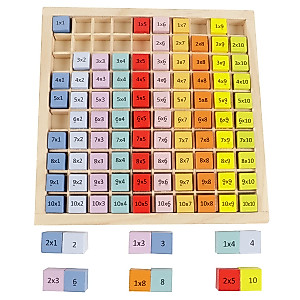 Umbresen Wooden Multiplication Board Game, 100 Cubes Blocks Montessori 10x10 Times Table Tray with Answers Preschool Learning Toys Gift for Children Kids (Multiplication Board)