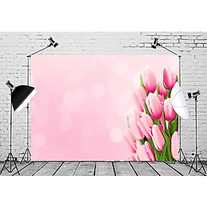 CORFOTO Fabric 9x6ft Happy Mothers Day Backdrop Tulip Flowers Photography Background for Woman Ms Lady Mom Grandma Birthday Party Decor Wedding Bridal Decoration Artistic Portrait Photo Studio Props
