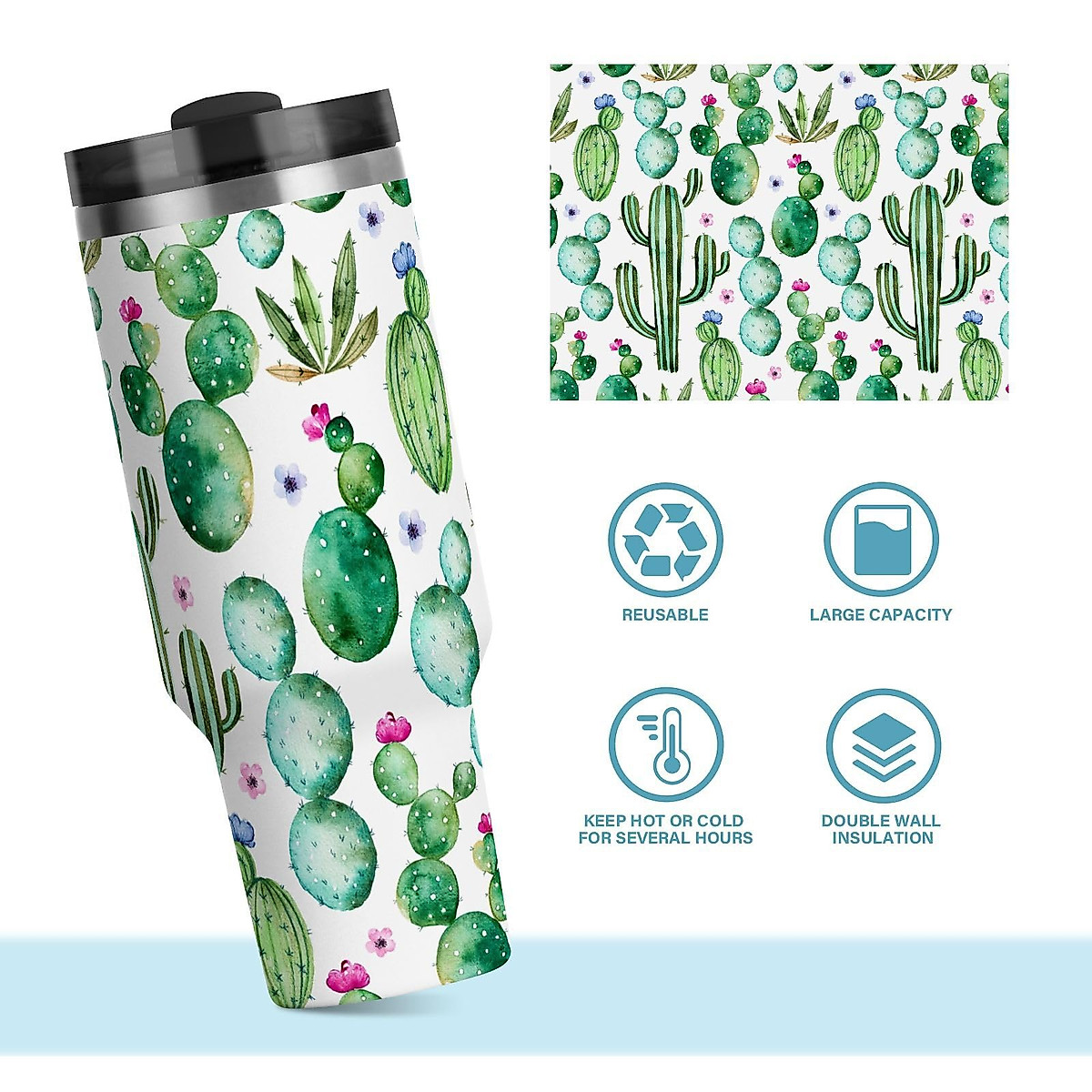 Yasala Car Tumbler with Handle Cactus Floret Travel Mug Coffee Cup Insulated Beverage Container Mega Cup for Hot Cold Drinking Thermos Water Bottle Cupholder Friendly 40 oz
