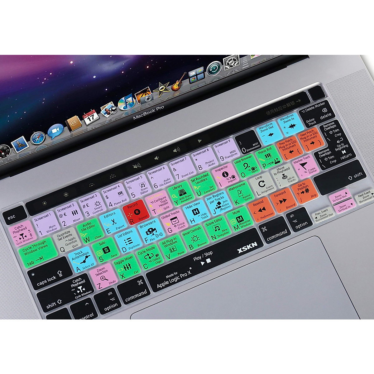 XSKN Logic Pro X Silicone Shortcut Keyboard Cover Skin for 2019 New MacBook Pro 16 inch A2141 2020 New MacBook Pro 13.3 inch A2338 M1 A2251 A2289 with Touch Bar & Touch ID US and EU Universal Version