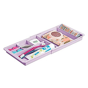 mDesign Expandable 7-Compartment Plastic Drawer Organizer Tray for Bathroom and Vanity - Perfect for Makeup, Cosmetic, Toothbrush, Medicine Organizing - Lumiere Collection - 2 Pack - Light Purple