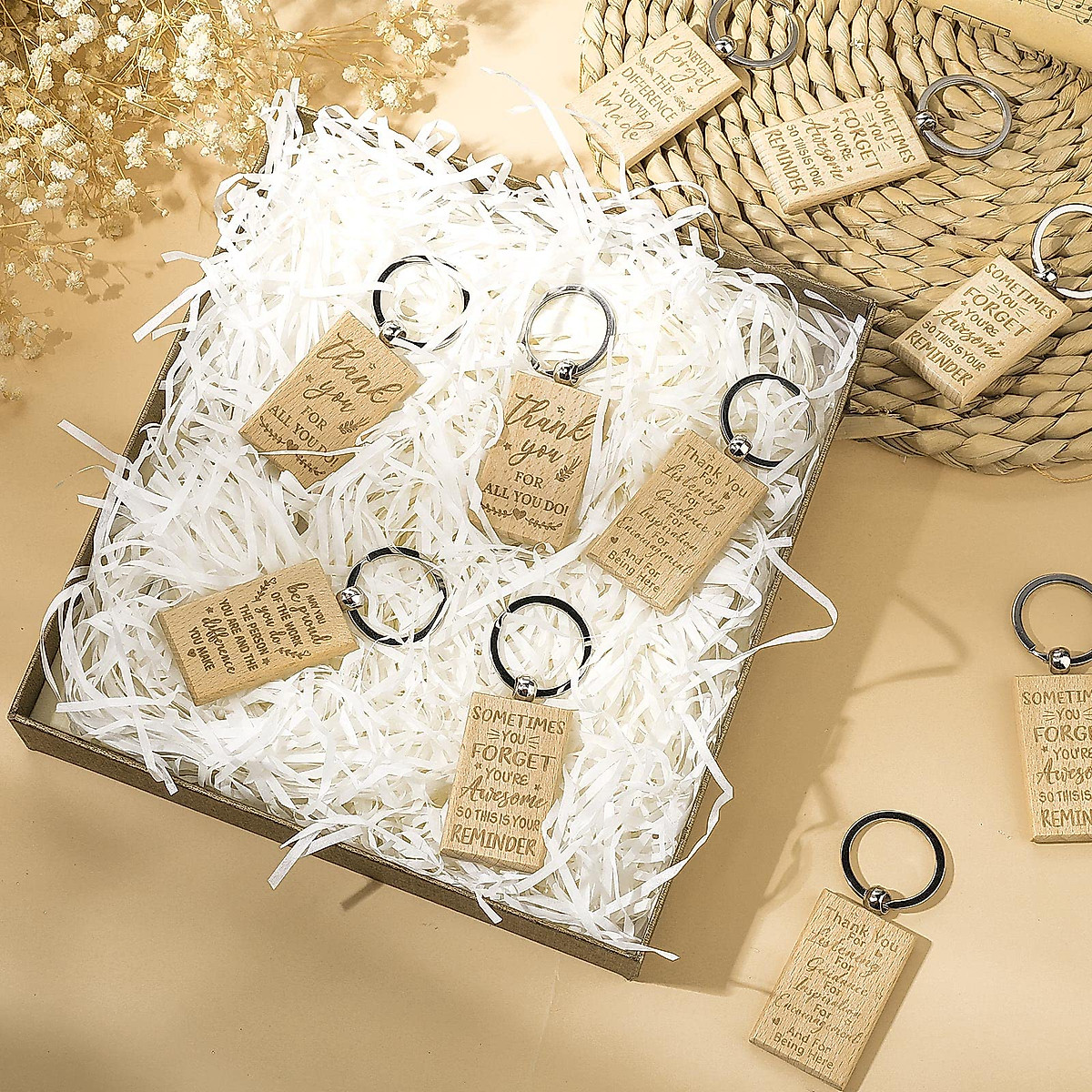 Chunful Graduation Thank You Keychains Bulk Wooden Thank Teacher Employee Keychains Inspirational Appreciation Gifts(50 Pcs)