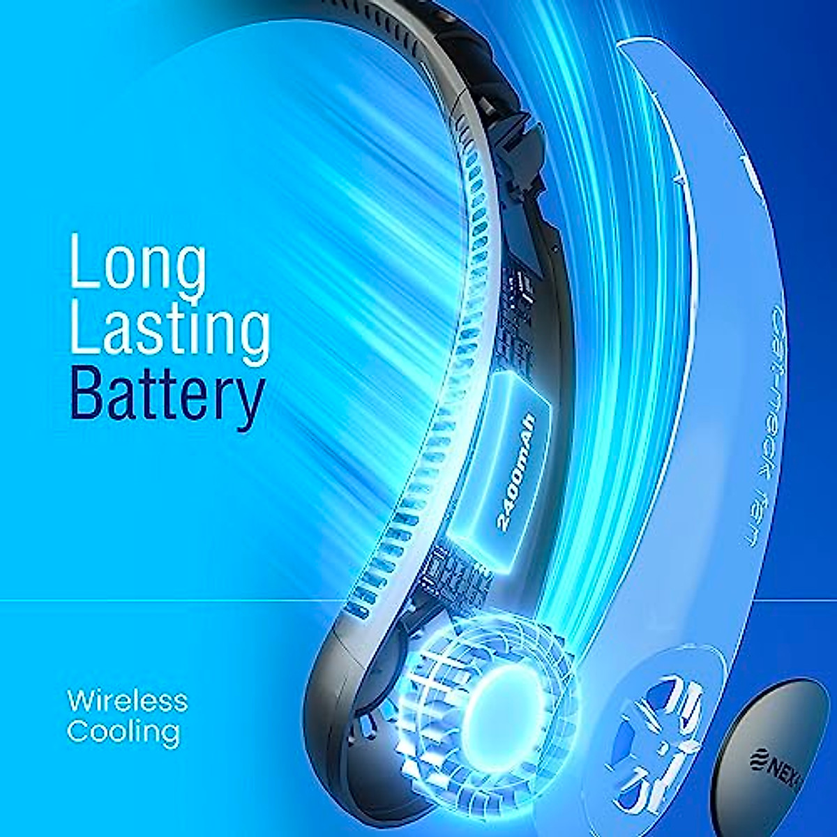 NEXAIR Portable Neck Fan - 3 Speed Rechargeable Bladeless Neck Cooler, Quality Comfortable Lightweight, Personal Neck Fan For Women & Men Modern Design, Great Cooling Fan For Travel, Outdoors & Sports