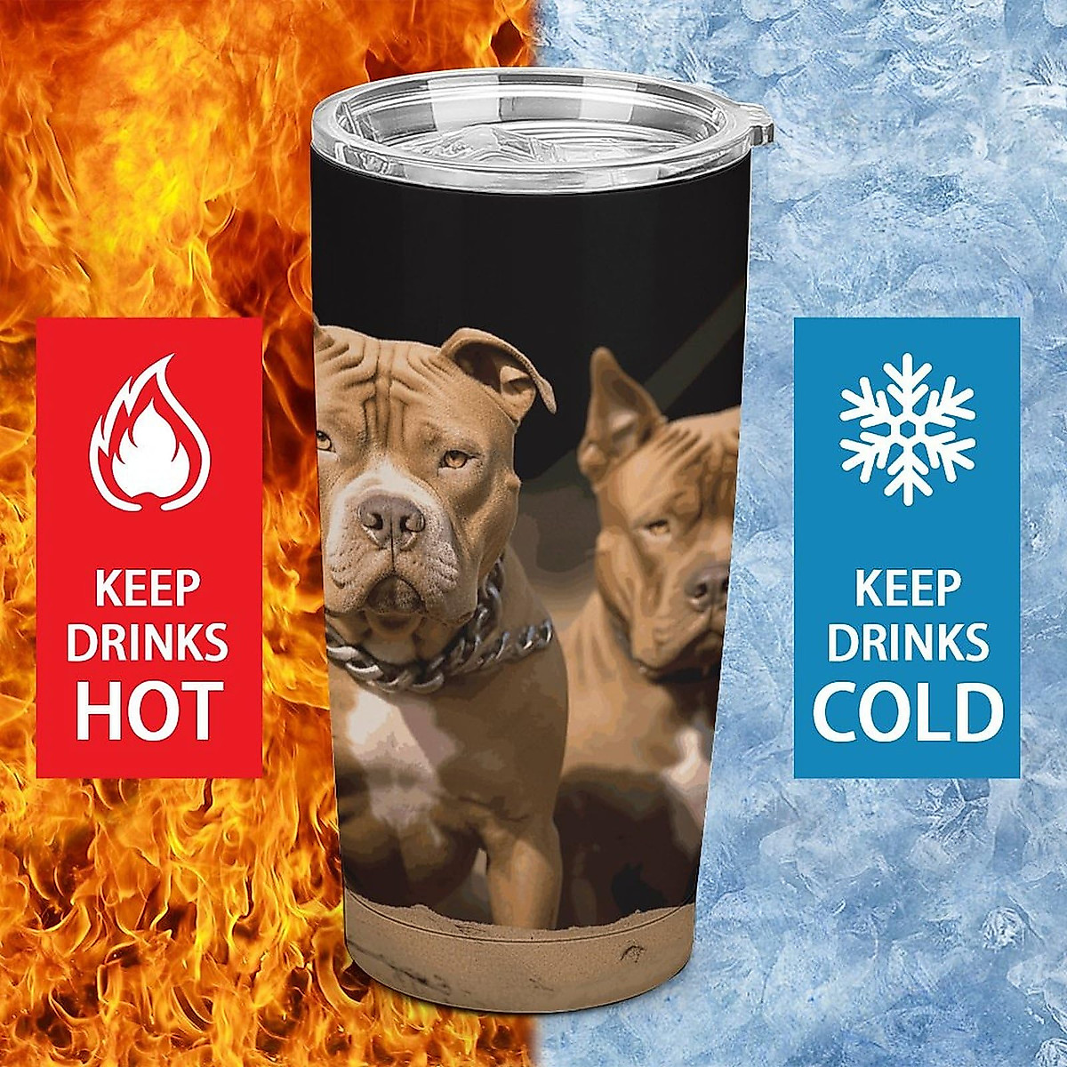 Stainless Steel Insulated Travel Mug with Lid Spill Proof Car Tumbler Cup Pitbull Dogs Printed Camping Cups for Coffee Tea Thermos Keeps