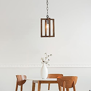 LOG BARN Farmhouse Pendant Lighting for Kitchen Island, Wood Rustic Pendant Light for Dining Room, Foyer, 6.5" W