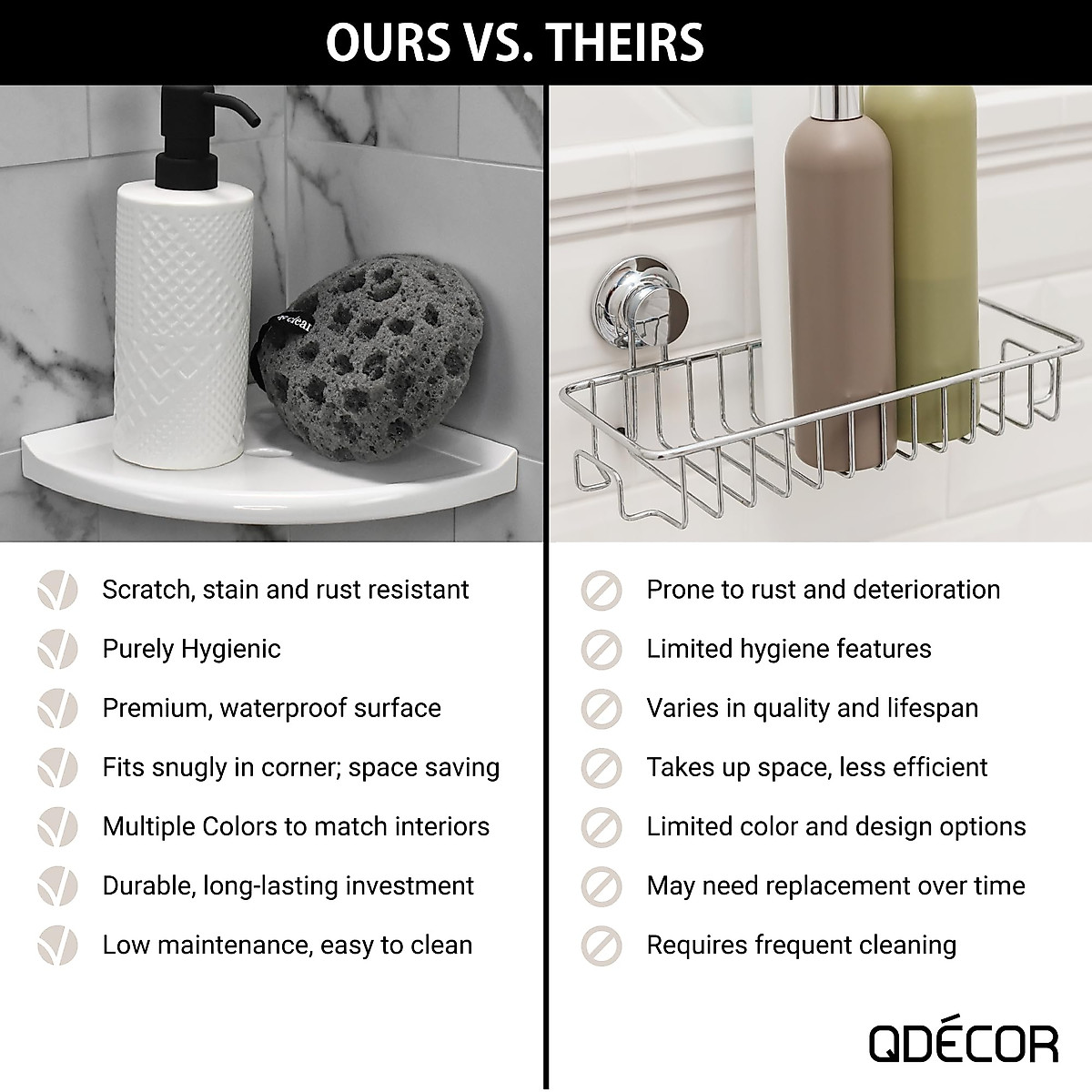 Questech Decor Corner Shower Shelf, 8 Inch Lugged for New Construction, Shower Corner Shelf for Tiled Walls, Metro Lugged Shower Caddy Bathroom Organizer, Oil Rubbed Bronze