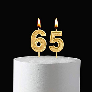 2.76 inch Gold 65th Birthday Candles,Number 65 Cake Topper for Birthday Decorations