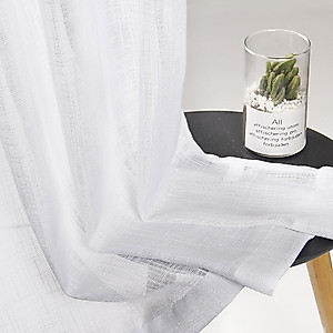 VOILYBIRD Palma Bronze Grommet Semi Sheer Curtains 84 Inch Length Light Filtering Draperies for Patio Door (52''W x 84''L, 2 Panels, White)