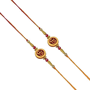 TheNext7 Set of 2 Rakhi for Brother, rakhee, Rakhi Gift for Brother, Rakhi Bracelet, Rakhi Thread, Rakhi for Bhai, Rakhi for Bhaiya Bhabhi, Om Pendant with Red-Golden Beads Rakhi.
