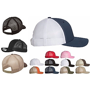 Custom Trucker Hat Yupoong 6606 Embroidered Your Own Text Curved Bill Snapback (Navy Trucker)