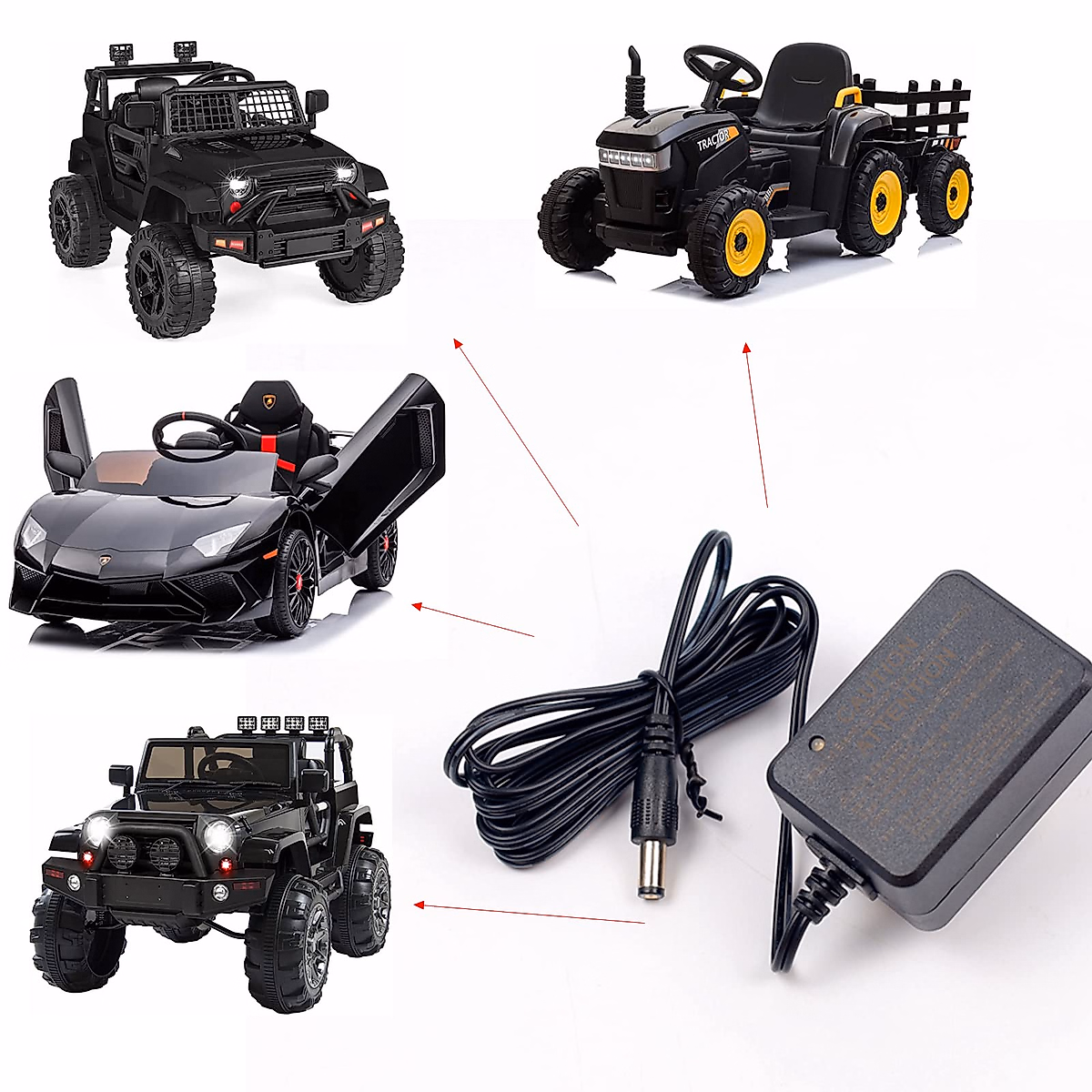 edonka 12V Charger for Kids Ride on Car 12 Volt Ride On Truck Charger for Electric SUV Tractor Toys with Charging Indicator Light for Children's Electric Ride Toy Battery Supply Power Accessories