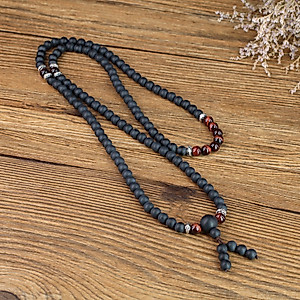 COAI Tibetan 108 Mala Beads Red Tiger Eye Matte Onyx Stone Wrap Bracelet Necklace