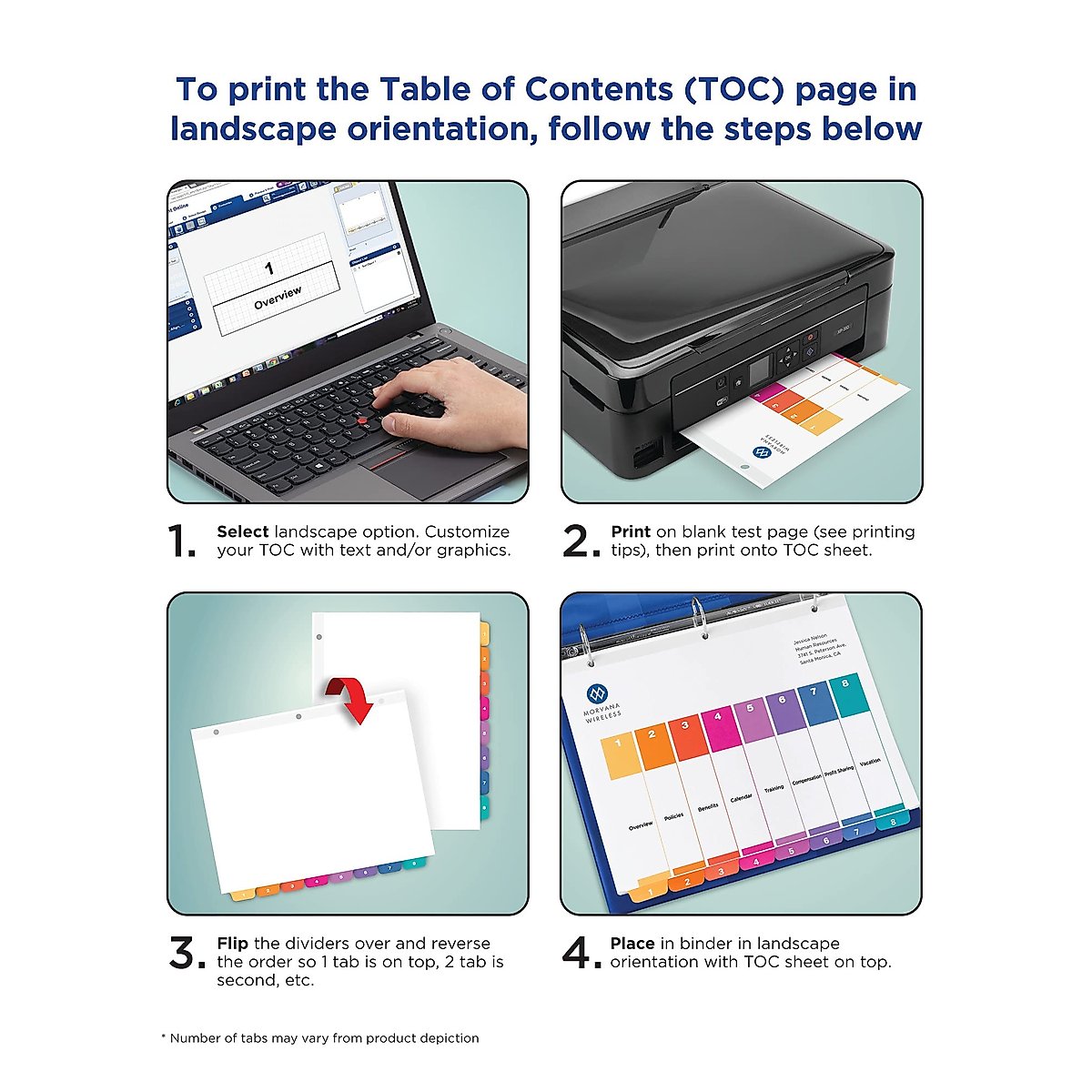 Avery 31-Tab Dividers for 3 Ring Binders, Customizable Table of Contents, Multicolor Tabs, 12 Sets (11129)
