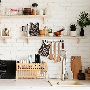 Hedume 2 Pcs Cast Iron Owl Trivets, Heavy Duty Cast Iron Trivet with Rubber Pegs, Decorative Trivet for Kitchen Counter or Dining Table, Insulation Pad, Anti-Scald Pad, Heat Resistant Pad-Rust Brown