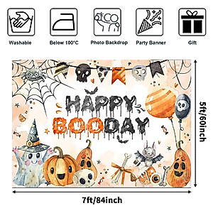 Avezano Halloween Booday Birthday Party Backdrop, Happy Boo Day Party Decorations Photoshoot Backdrops Halloween Happy Boo Day Party Banner Cute Spooky Ghost Birthday Decor Supplies Boys Girls (7x5ft)