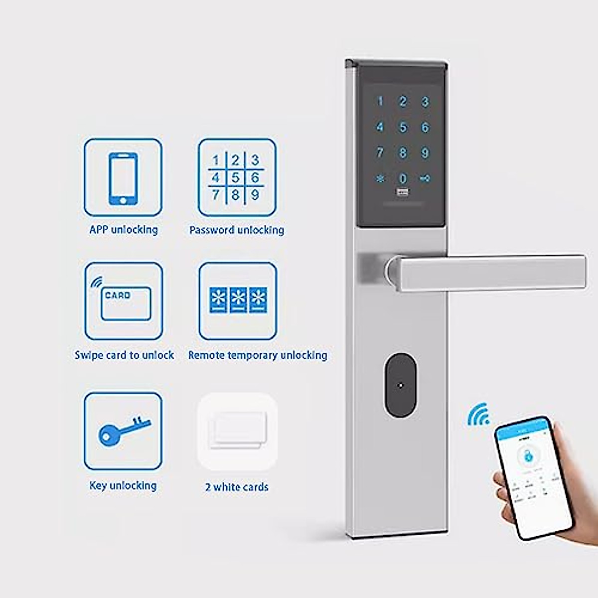 RFID Card Apartment Anti-Theft Swiping Ppassword Induction Electronic Lock+Card (Left Pull, Silver+APP)