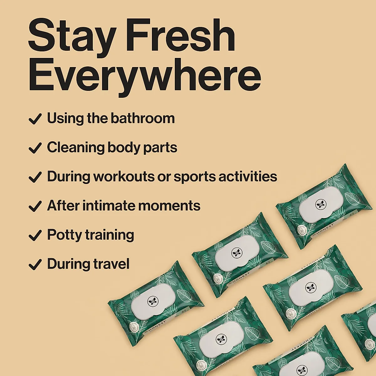 The Honest Company Flushable Wipes for Sensitive Skin | Fragrance Free, Hypoallergenic, 99% Water, Safe to Flush | Tropical Leaves, 126 Count