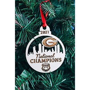 Georgia B U L L D O G S 2021 CFB National Champions SKYLINE Christmas Ornament Christmas Tree Decor Wood Engraved Ornament