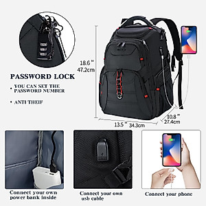 EMPSIGN Travel Laptop Backpack for Men & Women 17.3 Inch, Extra Large Backpack for Work, Water-Resistant School Computer Bag with USB Charging Port, TSA Friendly Anti Theft Business Backpack, Black